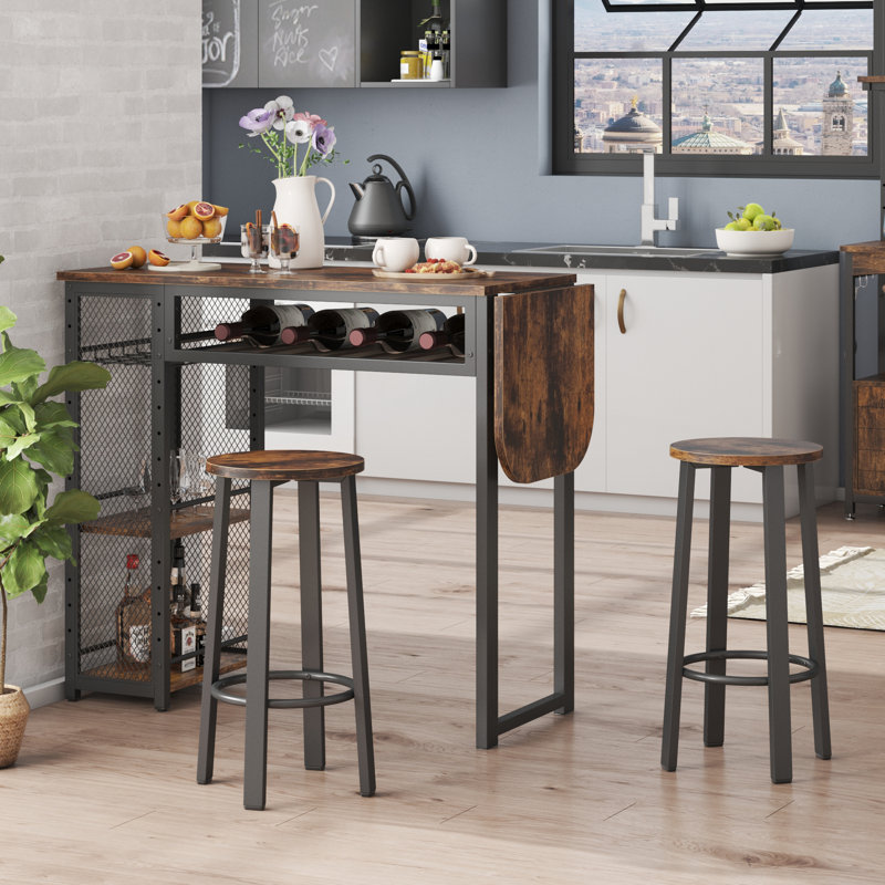 Verret Liquor Bar Pub Table Adjustable Shelves Cup Holder Wine Rack in Set Mercury Row